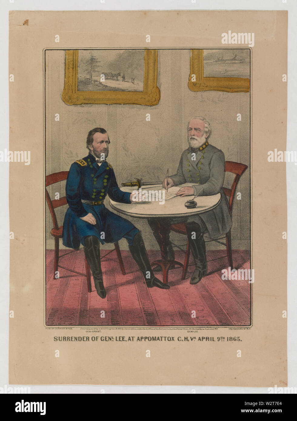 Lithograph of Robert E. Lee's surrender to Ulysses S. Grant at ...