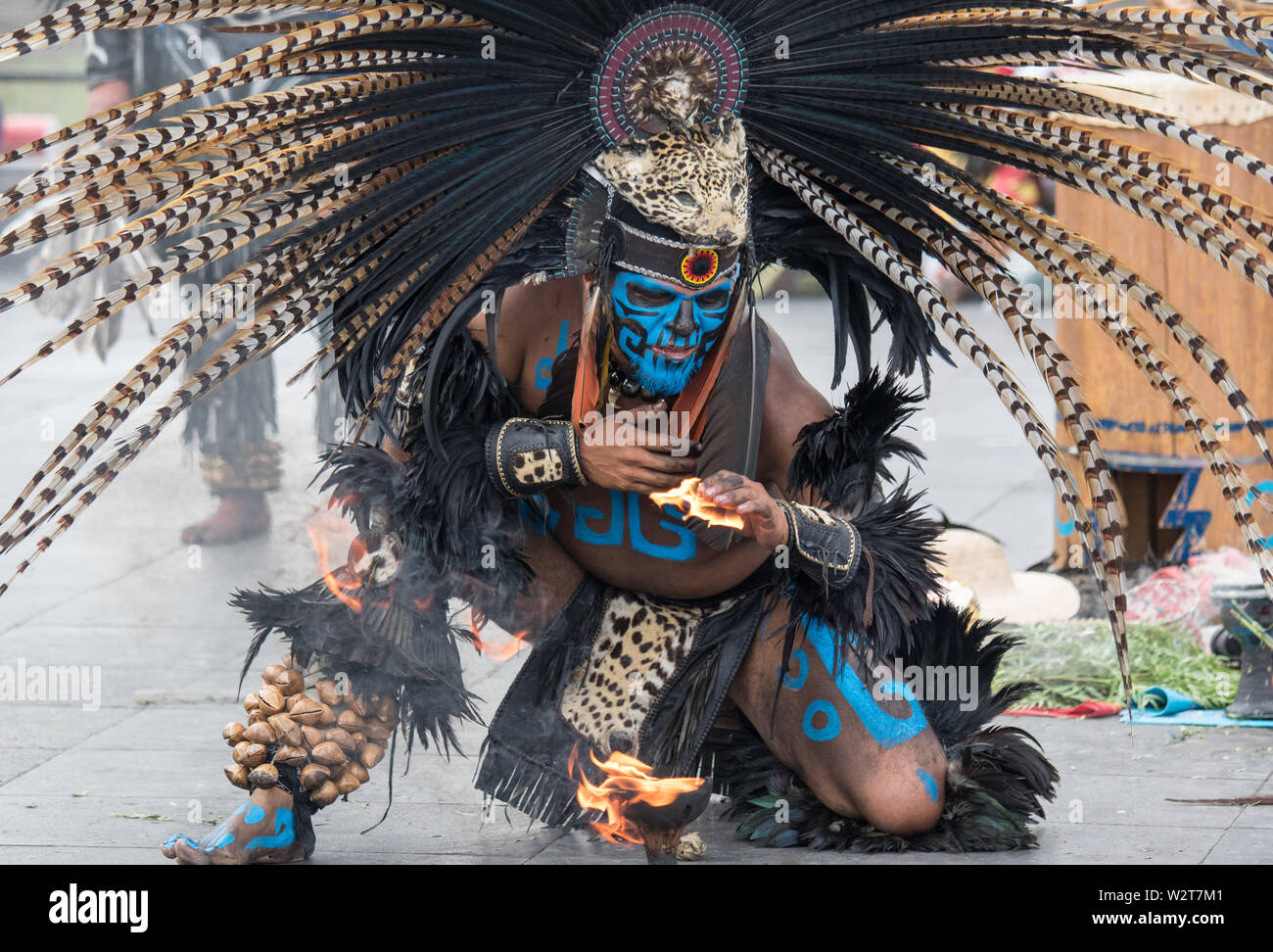 Mexico City, Mexico - April 30, 2017. Aztec dancers dancing in Zocalo ...