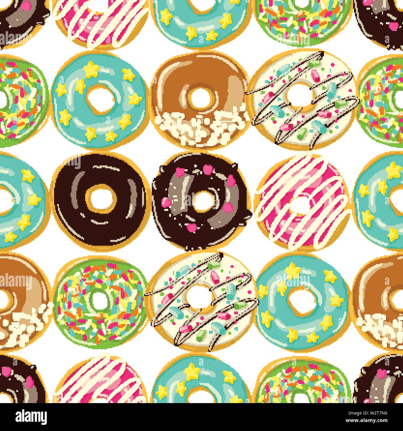 Glazed Donuts seamless pattern. Bakery Vector Cartoon style Top View doughnuts Stock Vector ...
