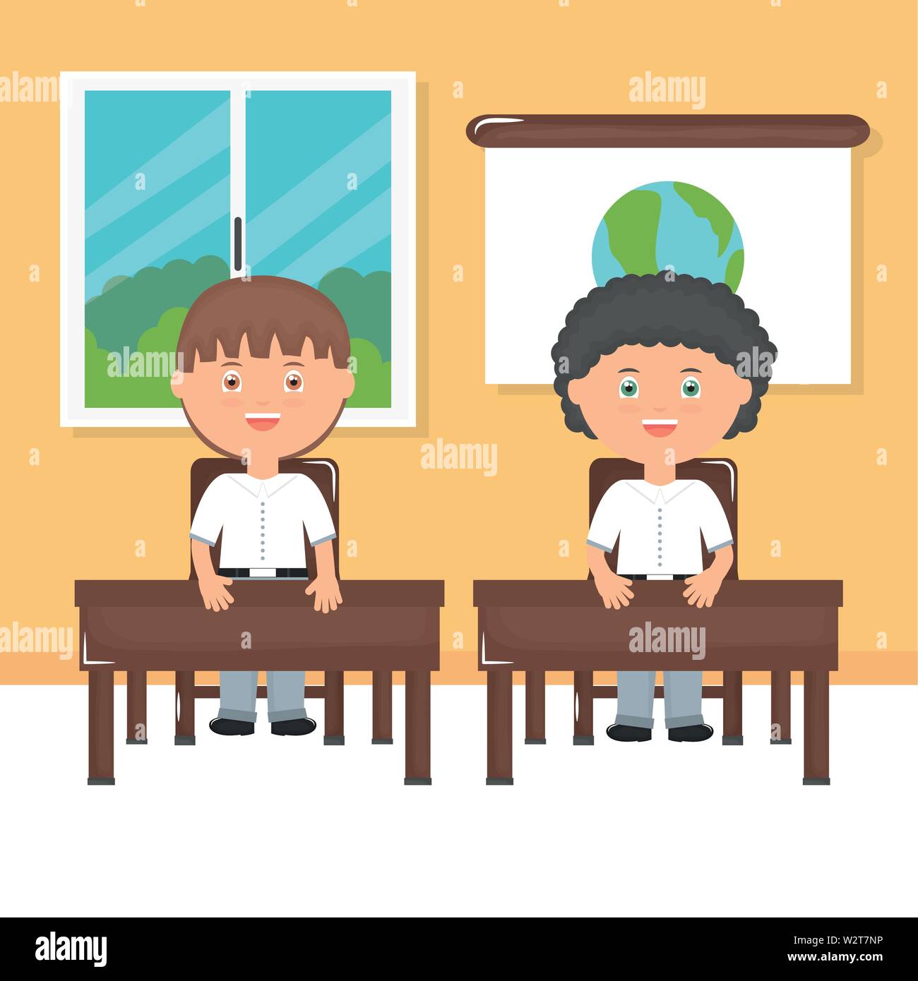 Cute Cartoon Students In Class