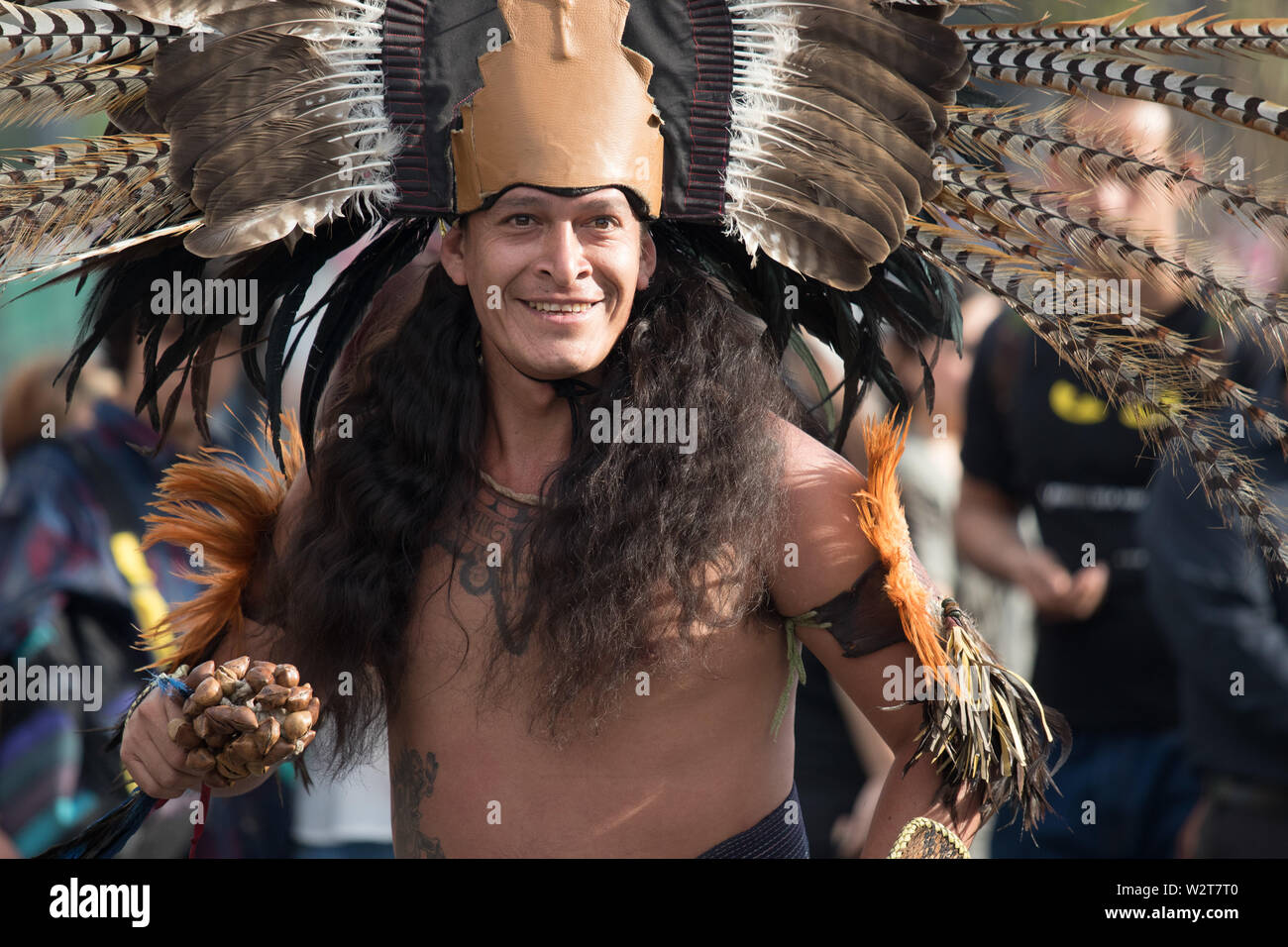 Mexico City, Mexico - April 30, 2017. Aztec dancers dancing in Zocalo ...
