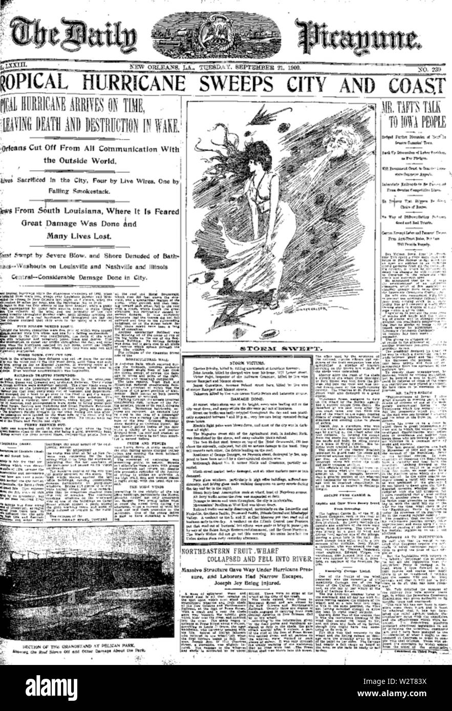 Daily Picayune 21 Sept 1909 Hurricane Front Page Stock Photo - Alamy