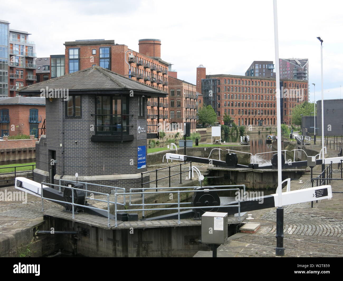 View of the lock gates and control tower at Leeds Lock for boats ...