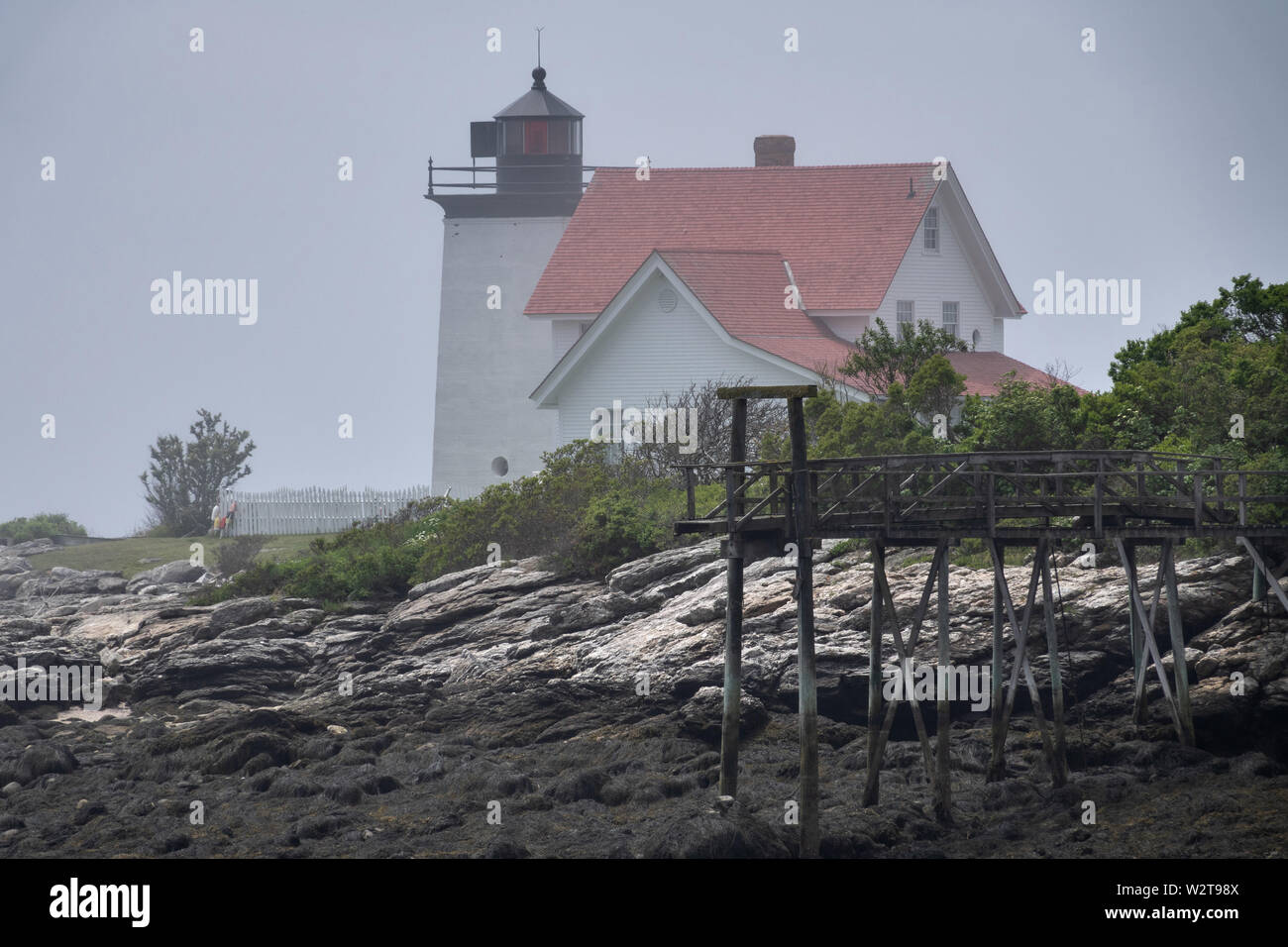 The Hendricks Head Lighthouse on a foggy day in Southport, Boothbay ...