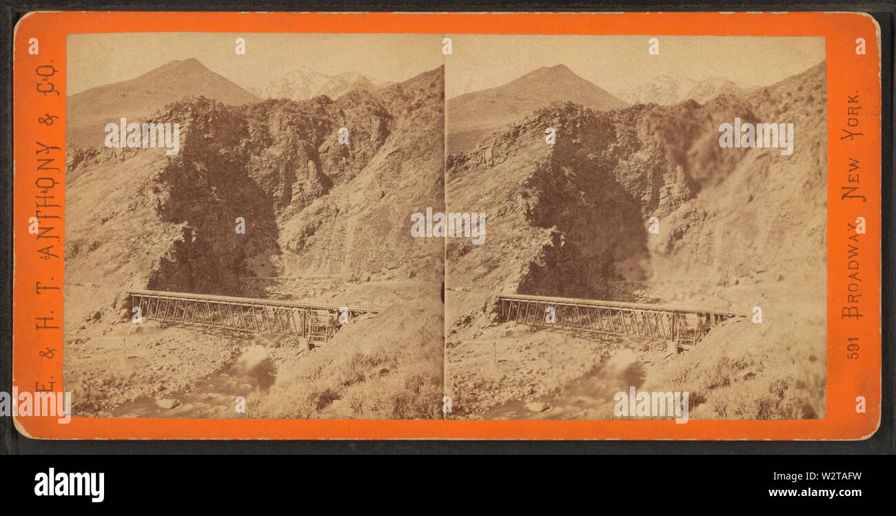 Devil's Gate from the south, the high peaks of the Wahsatch (Wasatch ...