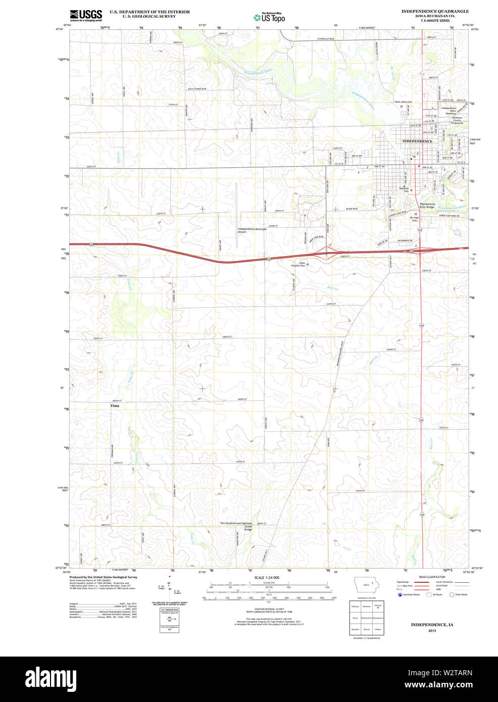 USGS TOPO Maps Iowa IA Independence 20130417 TM Restoration Stock Photo ...