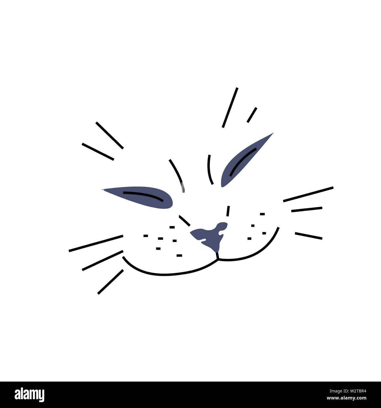 Hand drawn smiling cat face. Isolated on white background. Stock vector ...