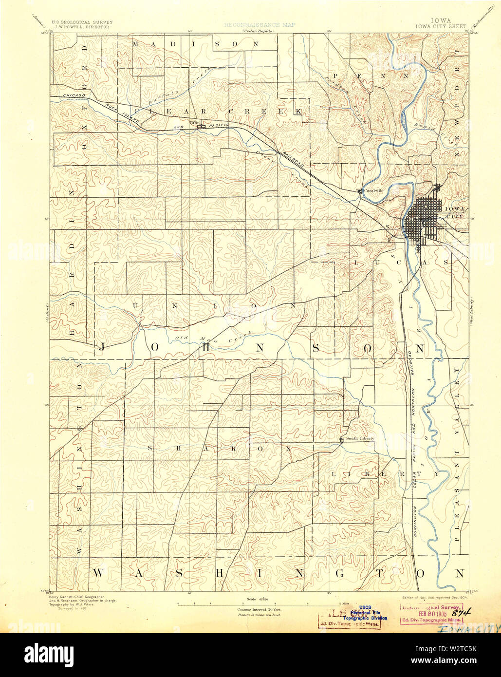 USGS TOPO Maps Iowa IA Iowa City 174878 1891 62500 Restoration Stock ...