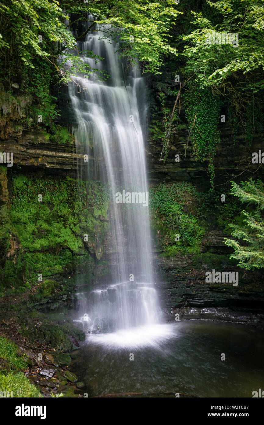 This is a slow shutter speed picture of Glencar Waterfall in county ...