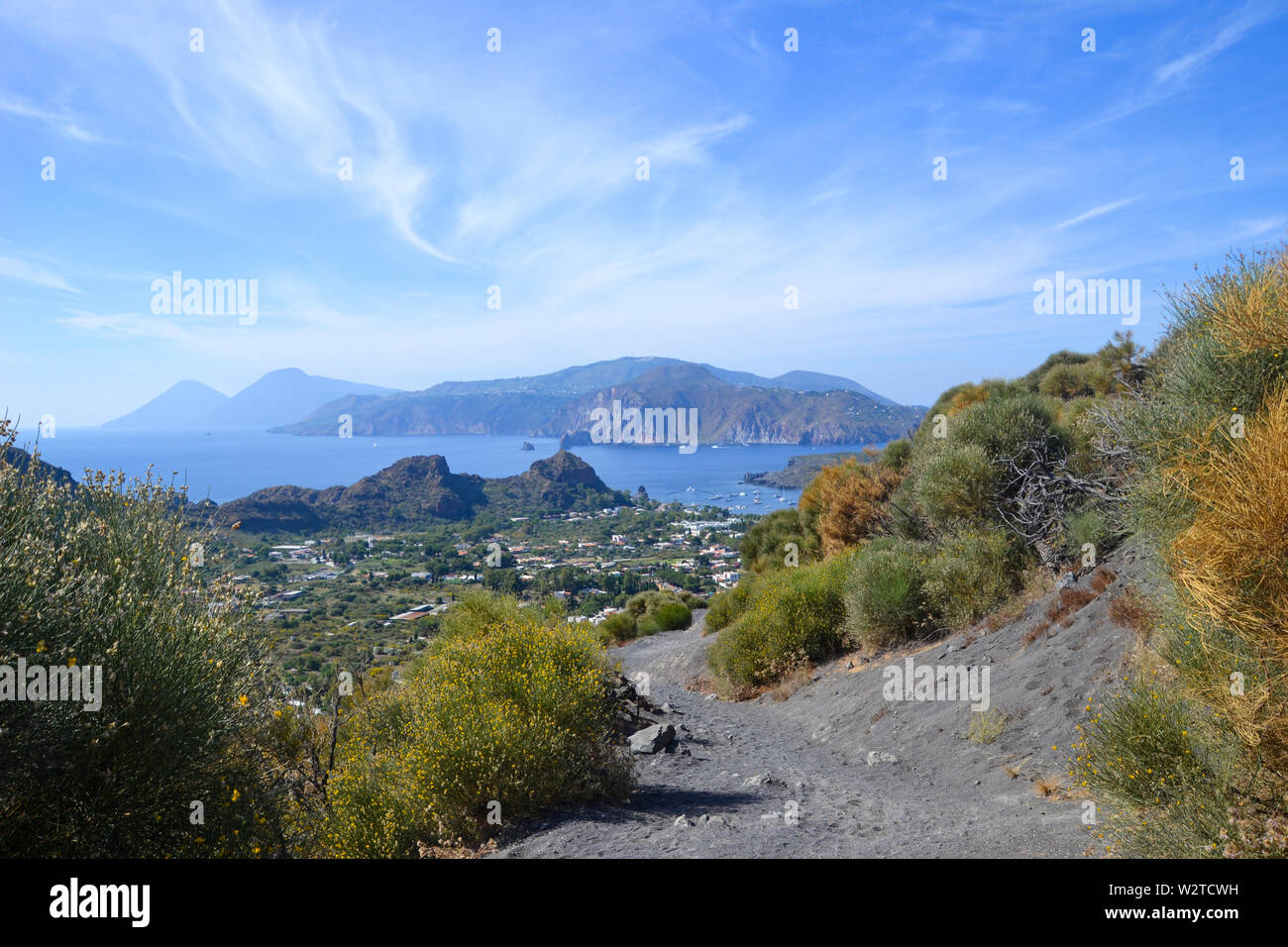 Volcano island in Sicily, Italy. Panorama of Aeolian Islands Stock ...