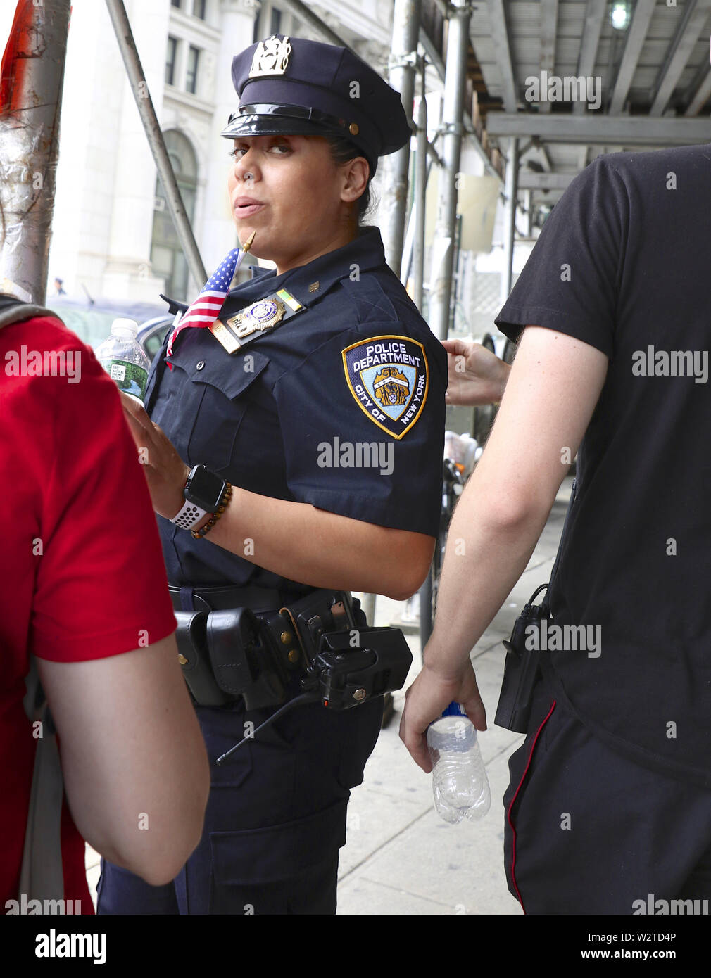 New York, New York, USA. 10th July, 2019. NYPD Officer BRIONES was among those directing ...
