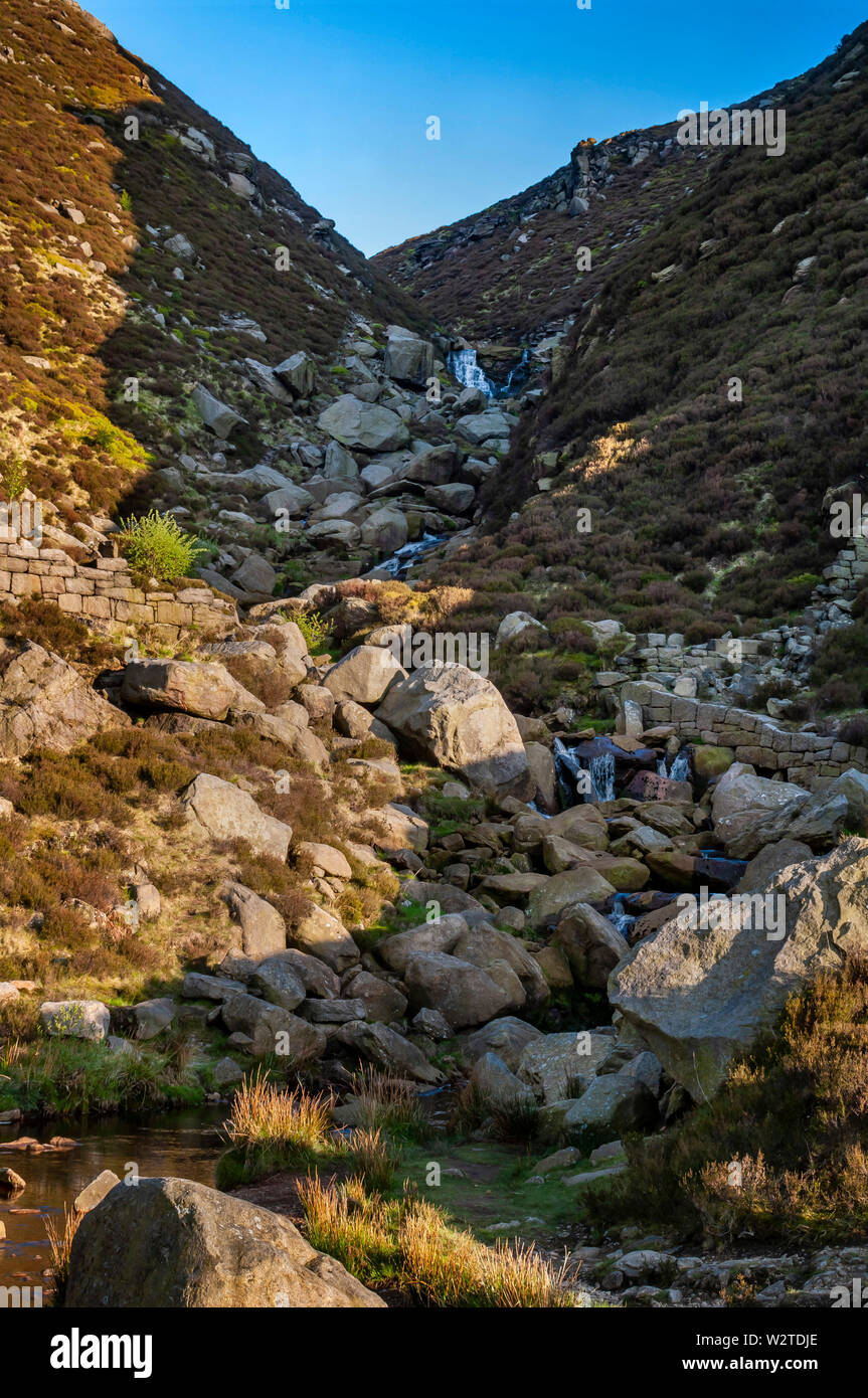 Waterfall from a steep gully high above Greenfield Reservoir near ...