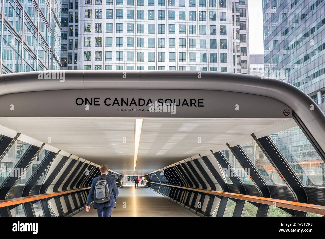 Adams Plaza Bridge from Crossrail Place leading to iconic One Canada ...