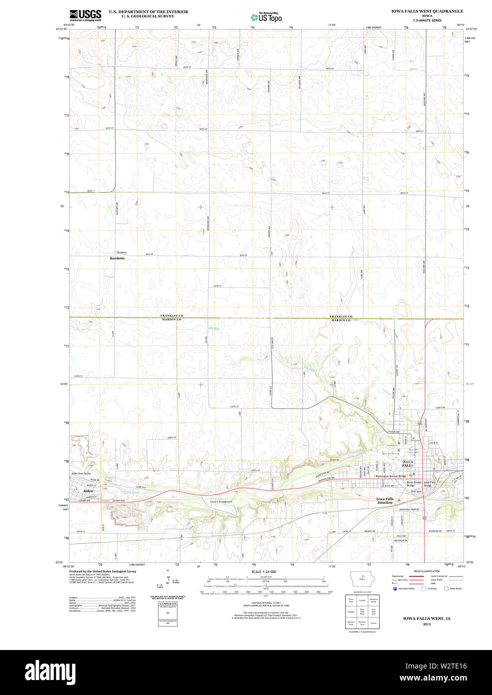 USGS TOPO Maps Iowa IA Iowa Falls West 20130419 TM Restoration Stock ...