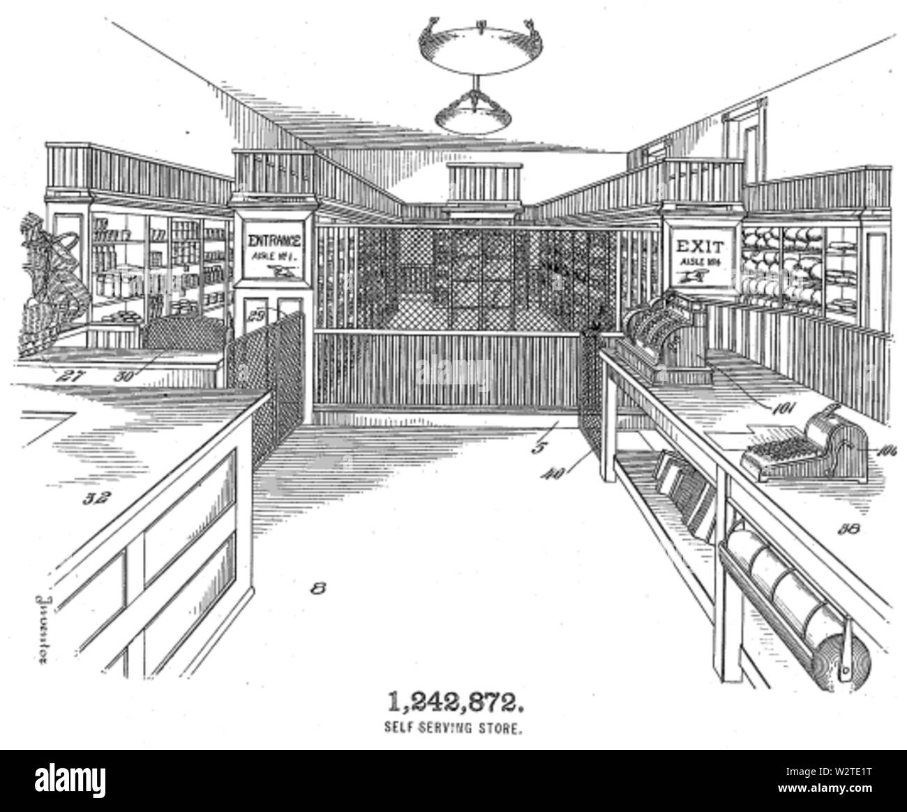 Drawing of a self-service store, US Patent 1,242,872 Stock Photo - Alamy