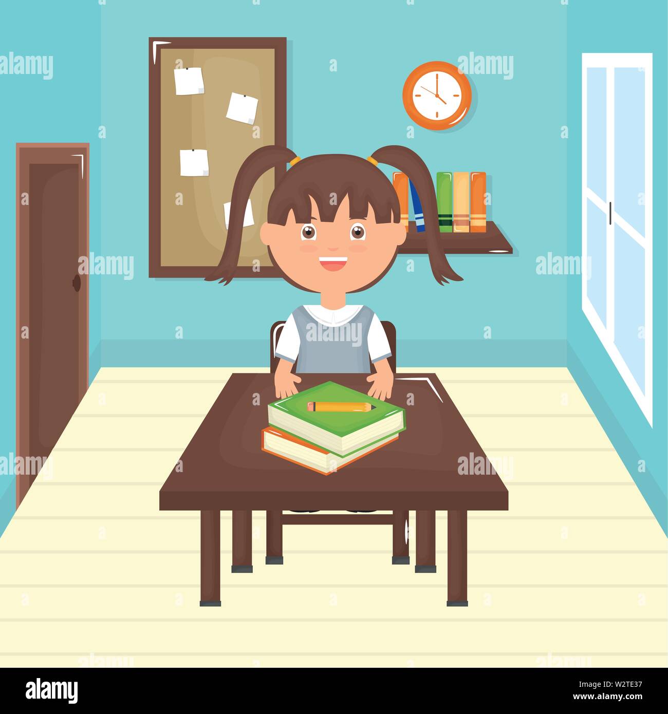 cute little student girl in the classroom vector illustration design ...