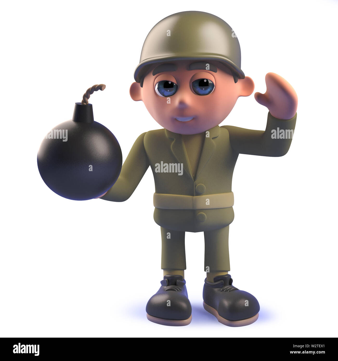 3d rendered image of an army soldier cartoon character in 3d holding a ...