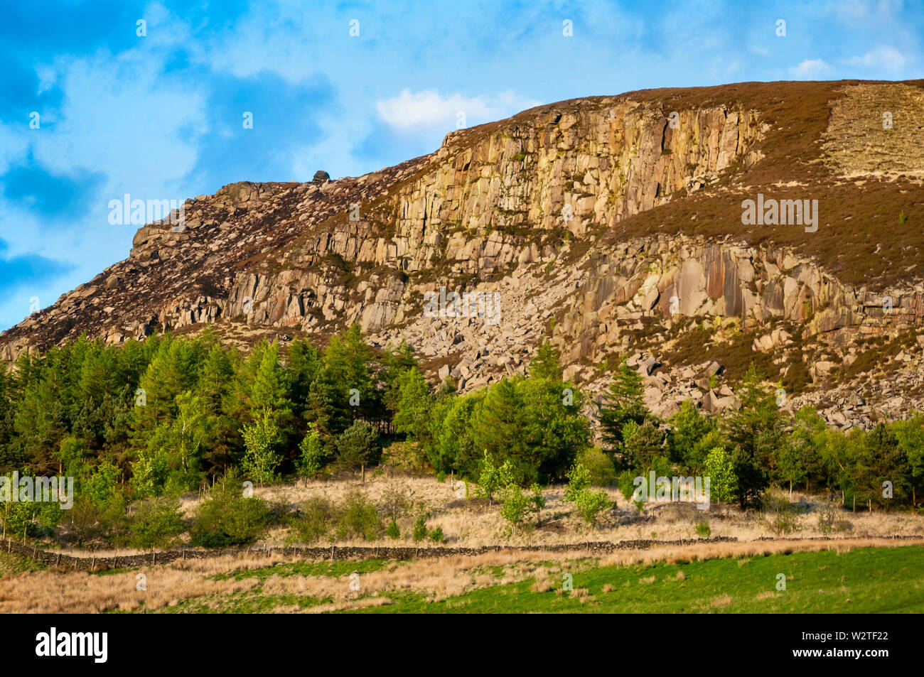 The site of Dove Stone quarry, high above Dove Stone Reservoir at ...