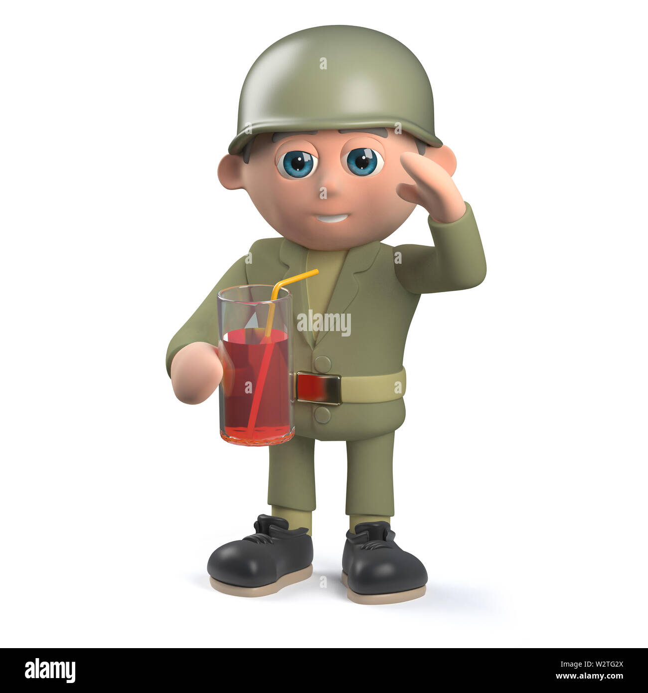 3d image of a cartoon army sergeant character in 3d holding a glass of ...