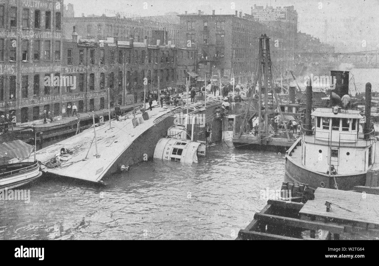 Eastland Postcard - View of Eastland taken from Fire Tug in river Stock ...