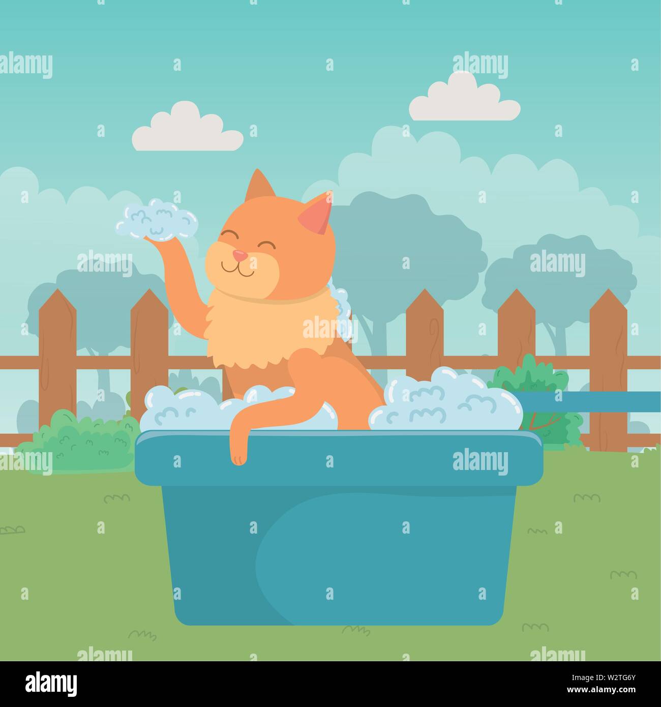 Cat cartoon taking shower design, Mascot pet animal domestic cute life ...