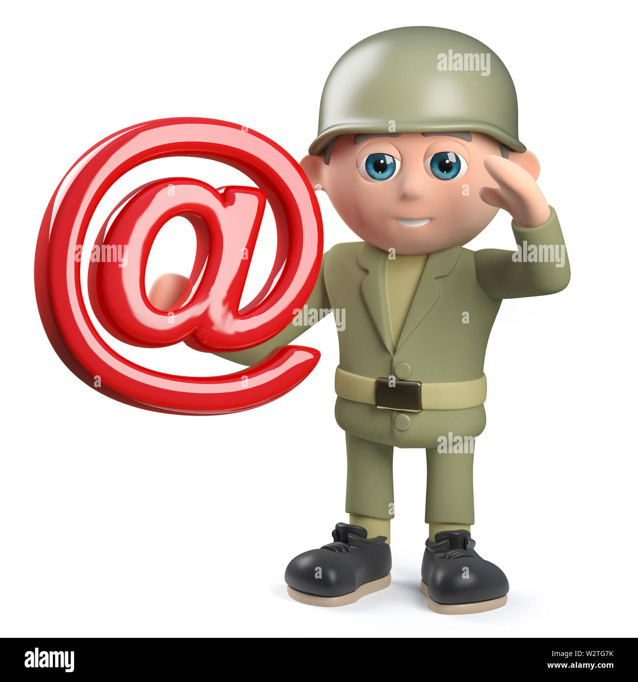 Render of a 3d army soldier character holding an email address symbol ...