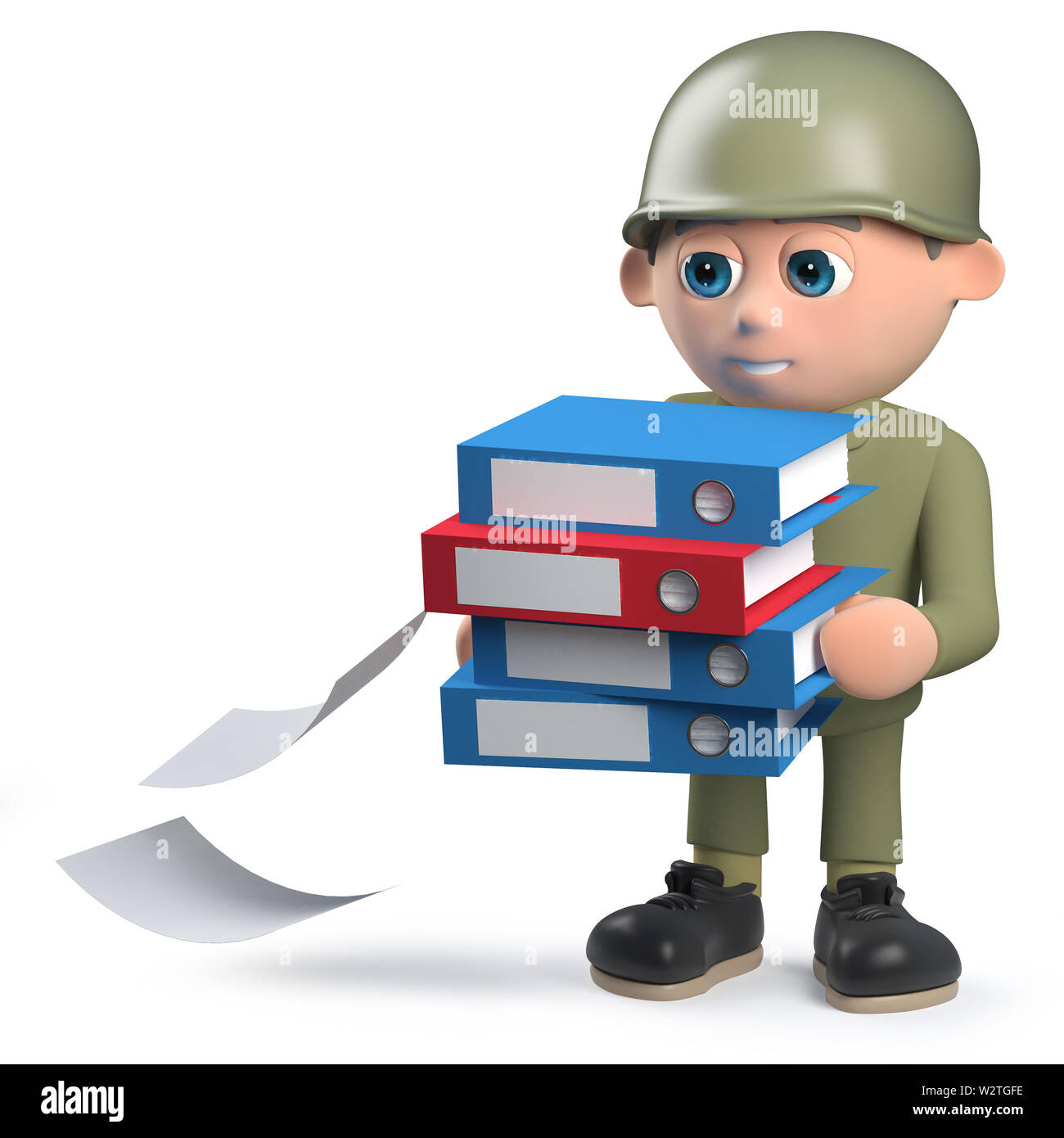 Render of a 3d army soldier character carrying folders and dropping ...