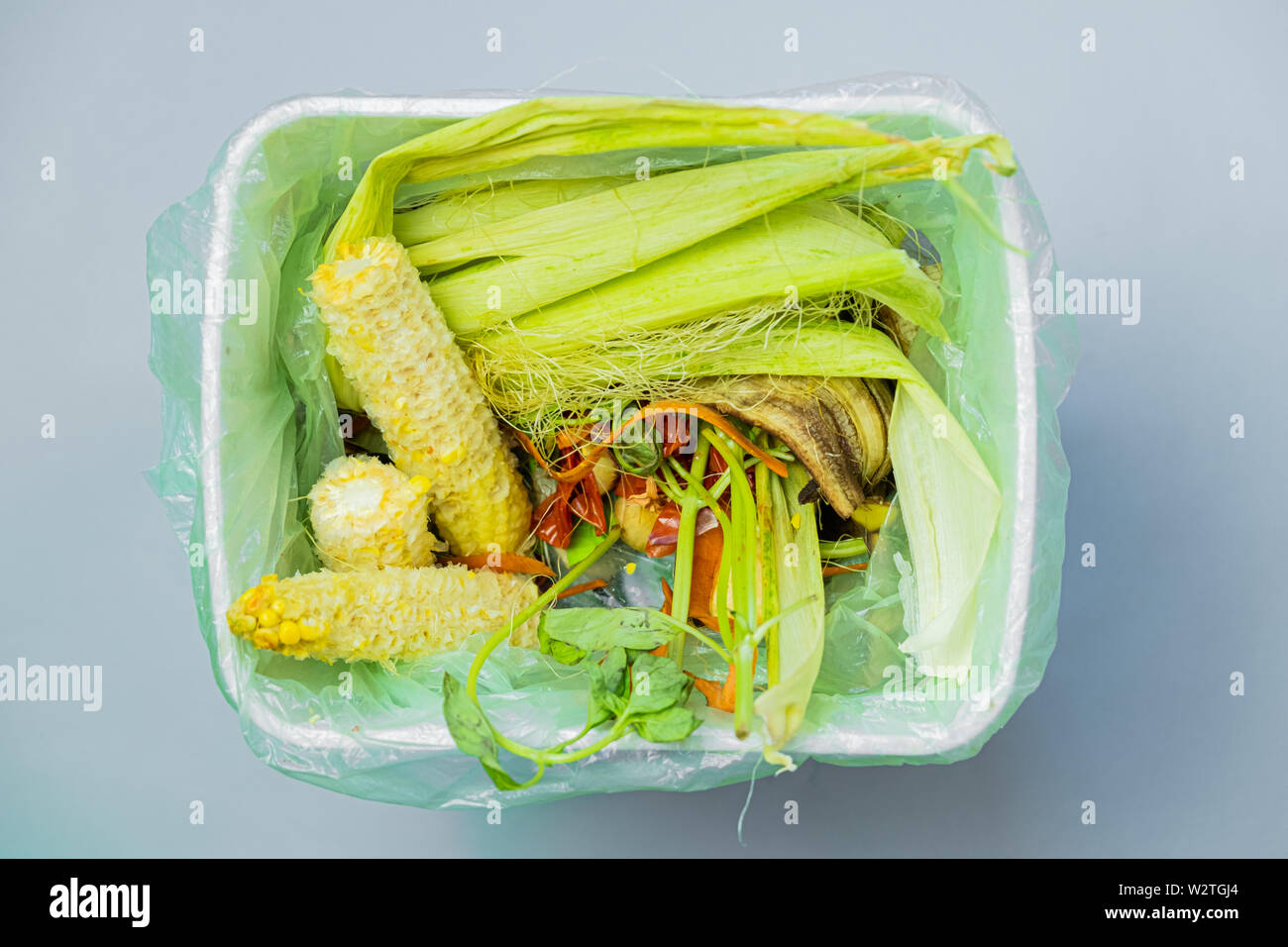 Organic food wastes in a bucket, shot from above. Zero waste, recycle ...