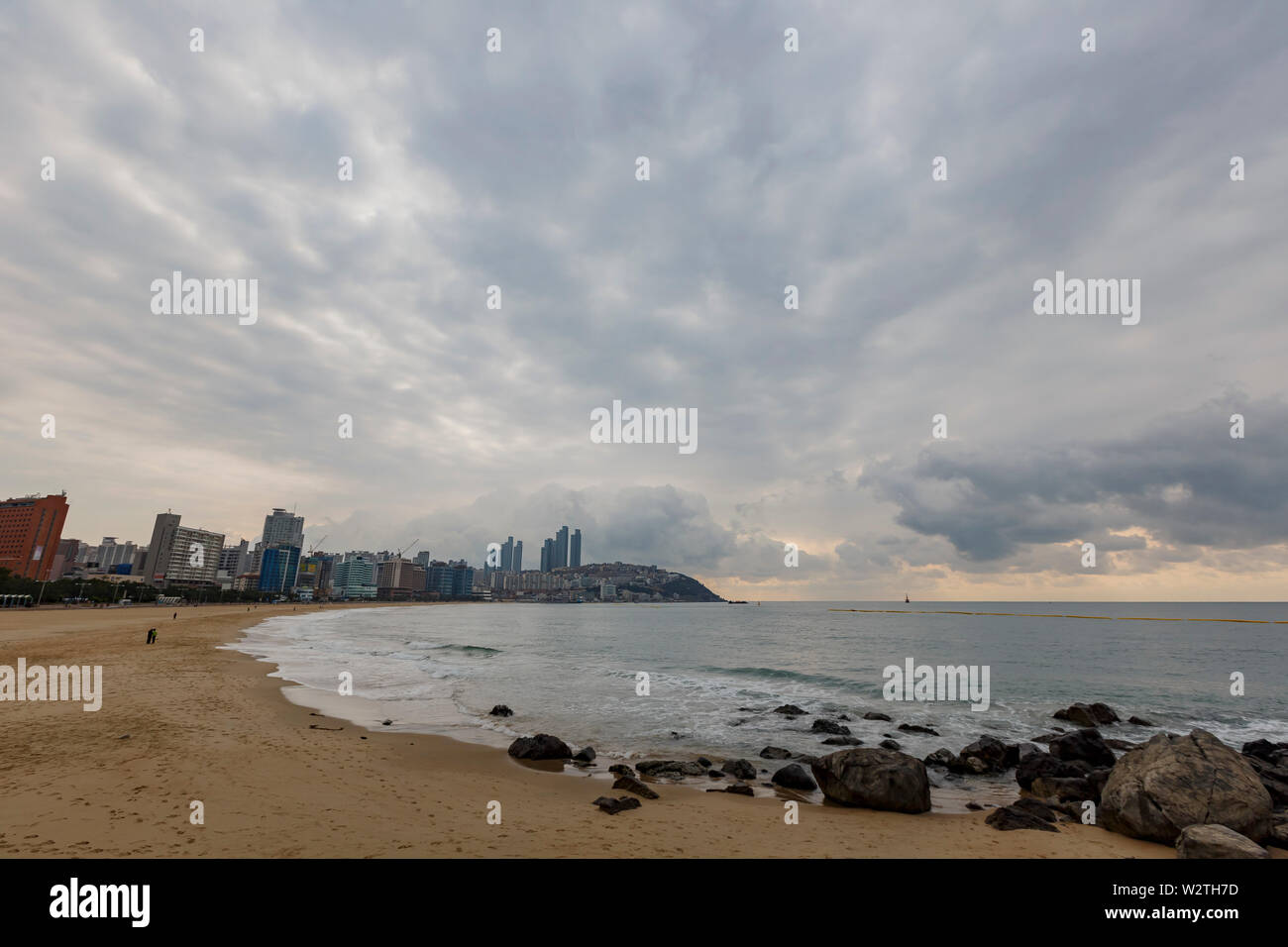 Morning view of the Haeundae Beach and cityscape at Busan, South Korea ...