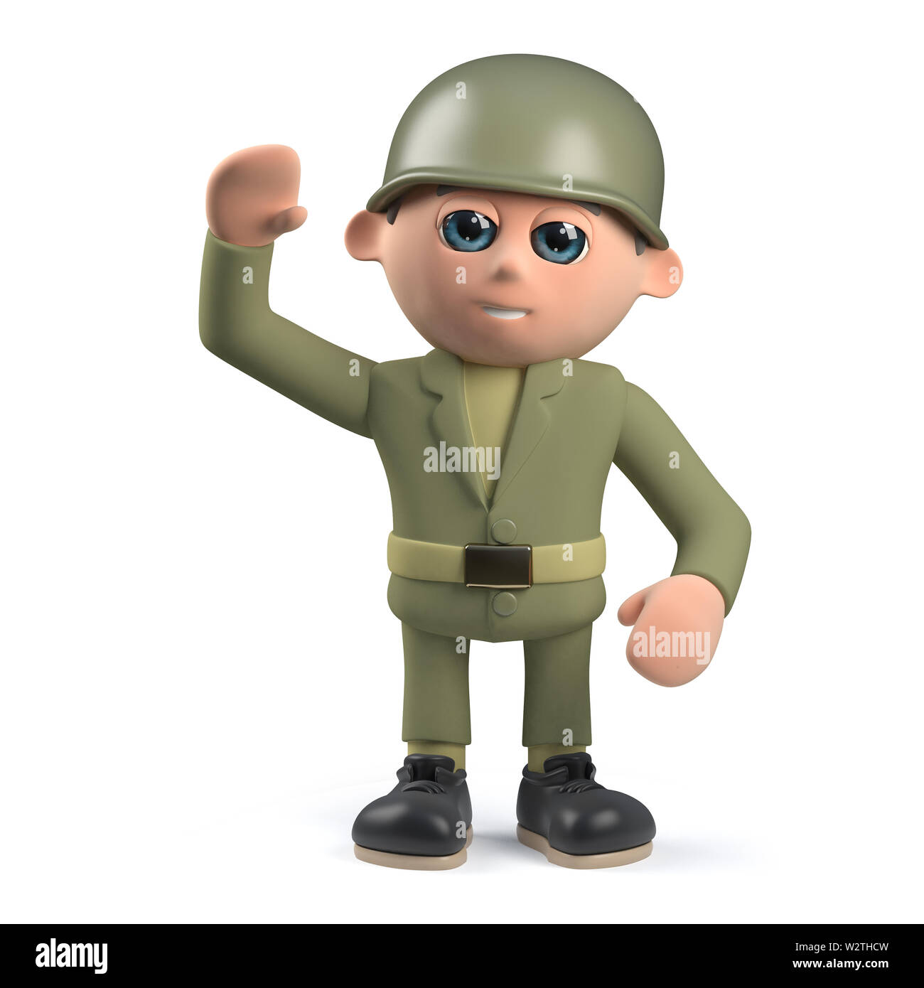 Rneder of a 3d army soldier character waving hello Stock Photo - Alamy