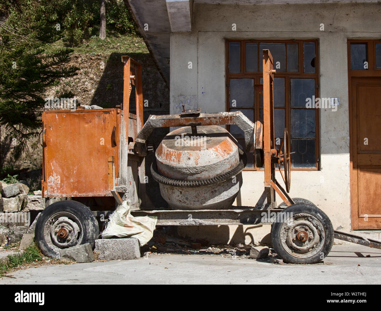 Indian private construction. Concrete mixer - building technics Stock ...