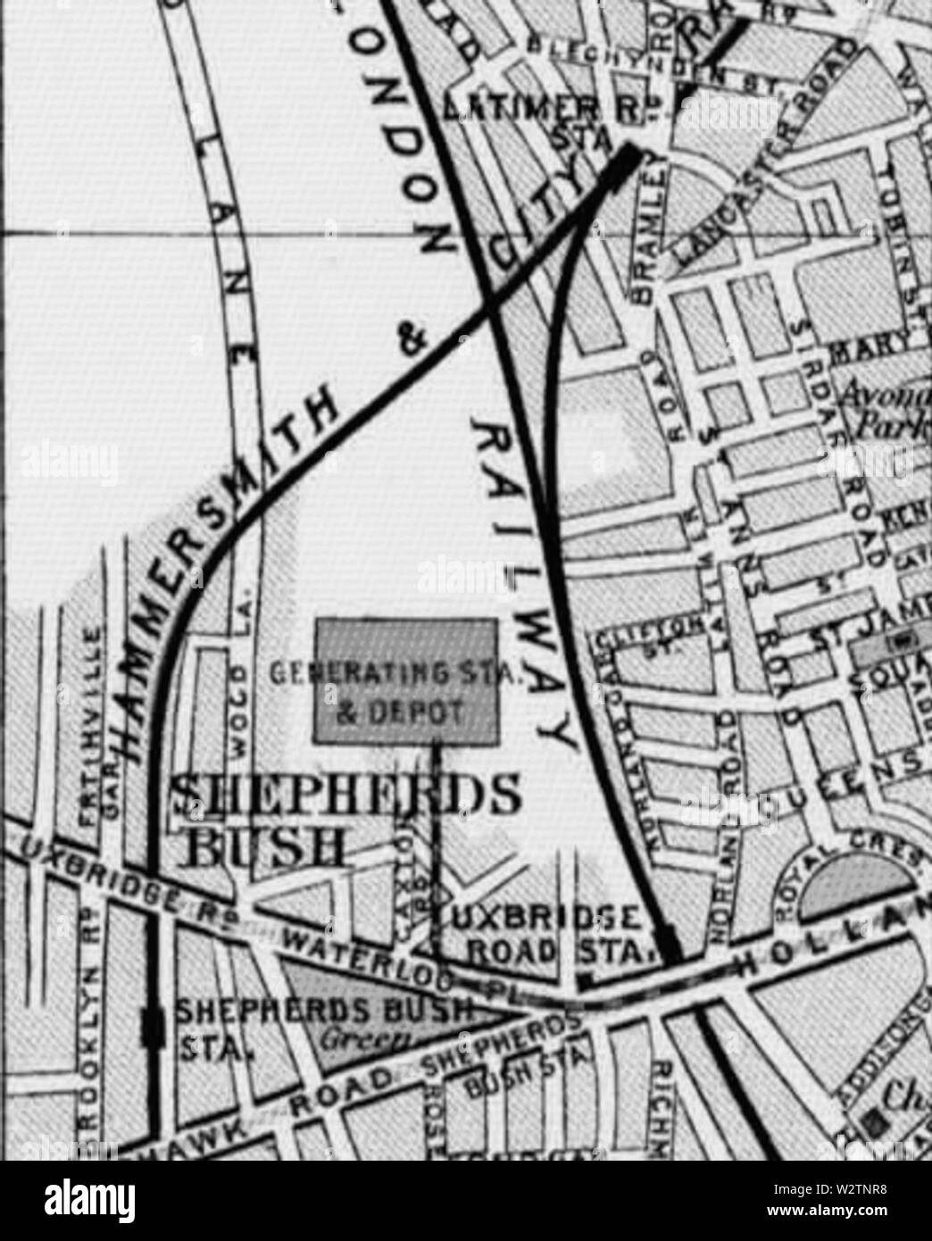 Extract of 1900 map showing Shepherd's Bush Green Stock Photo - Alamy