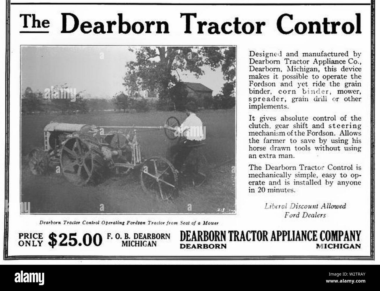 Farm Mechanics 1922 June Dearborn Tractor Control advert Stock Photo ...