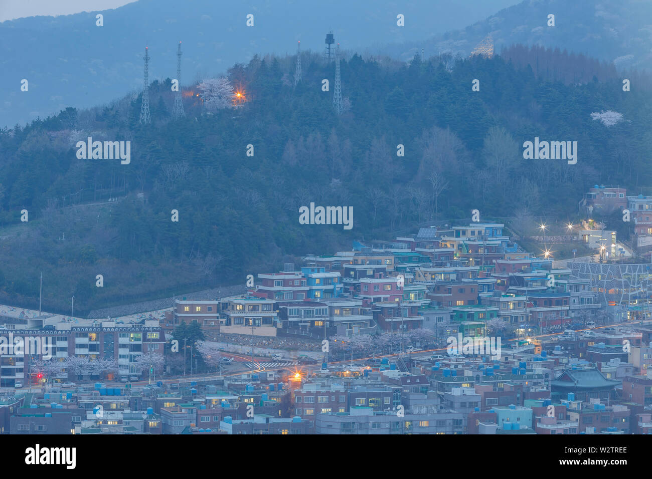 Night aerial view of the Busan cityscape from Busan Tower at Busan ...