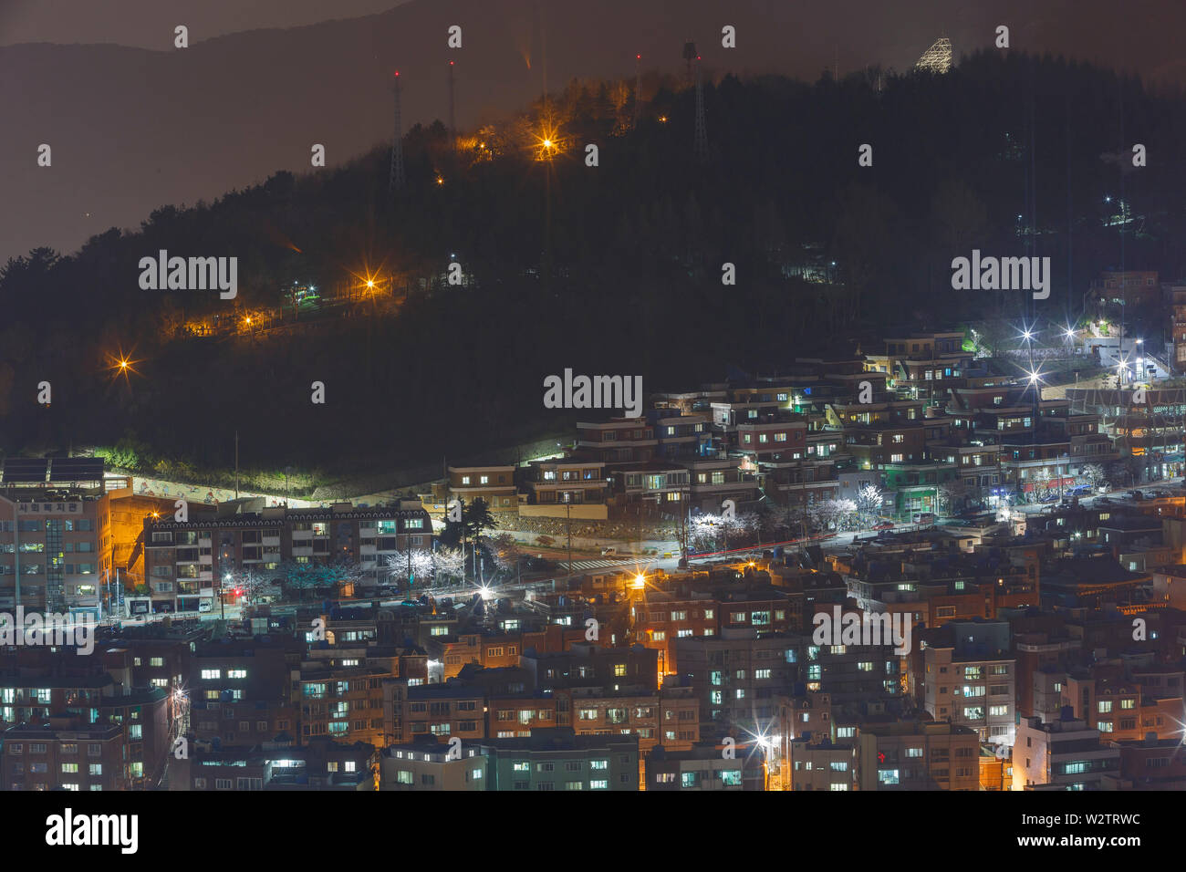 Night aerial view of the Busan cityscape from Busan Tower at Busan ...