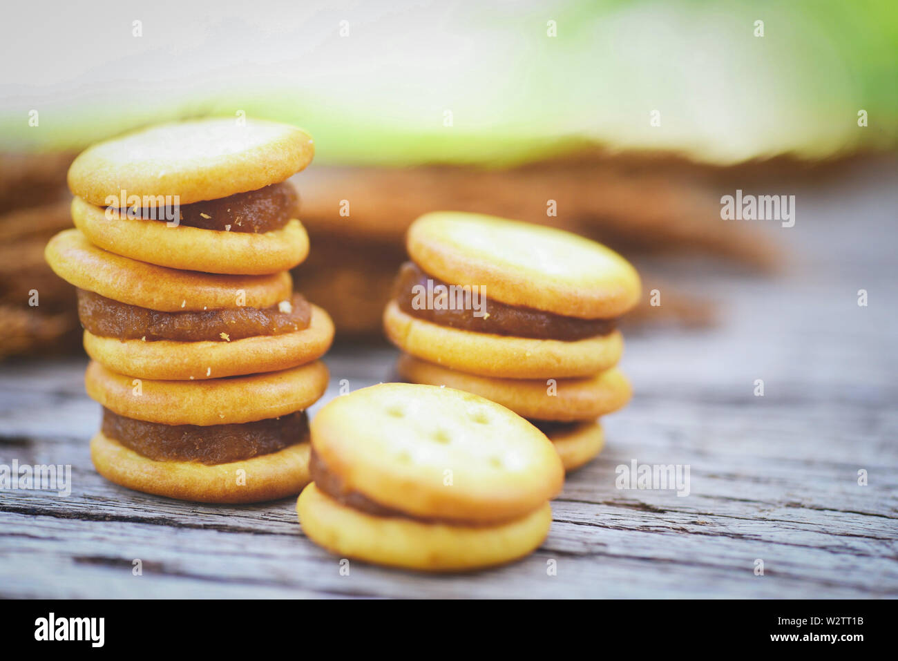Homemade cookies with jam pineapple / biscuits cookies on wooden for ...