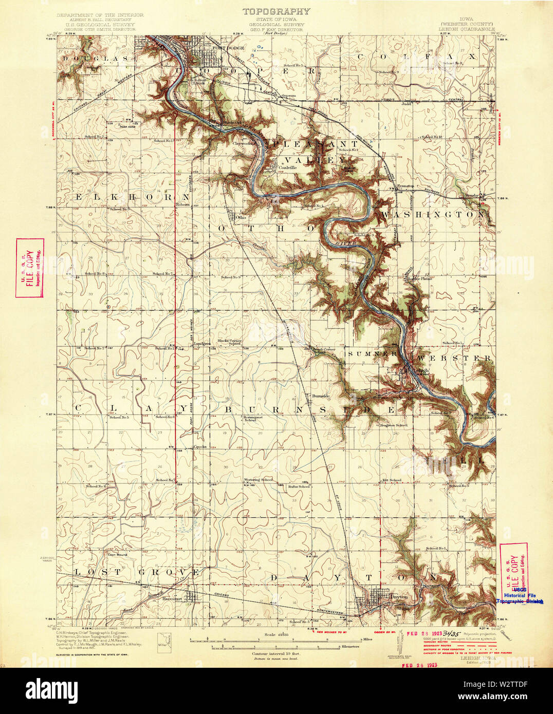 USGS TOPO Maps Iowa IA Lehigh 174997 1923 62500 Restoration Stock Photo ...