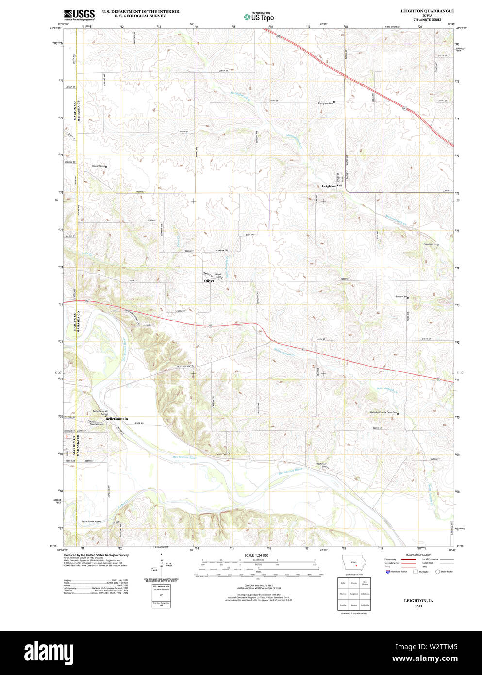 USGS TOPO Maps Iowa IA Leighton 20130402 TM Restoration Stock Photo - Alamy