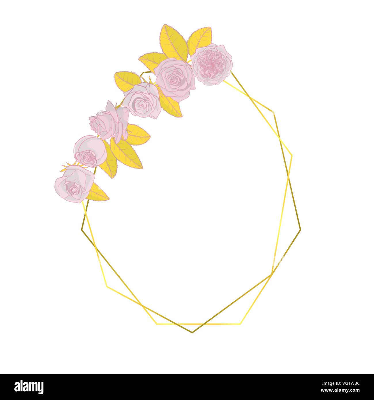 Hand drawn doodle style rose flowers wreath with polygonal garland ...