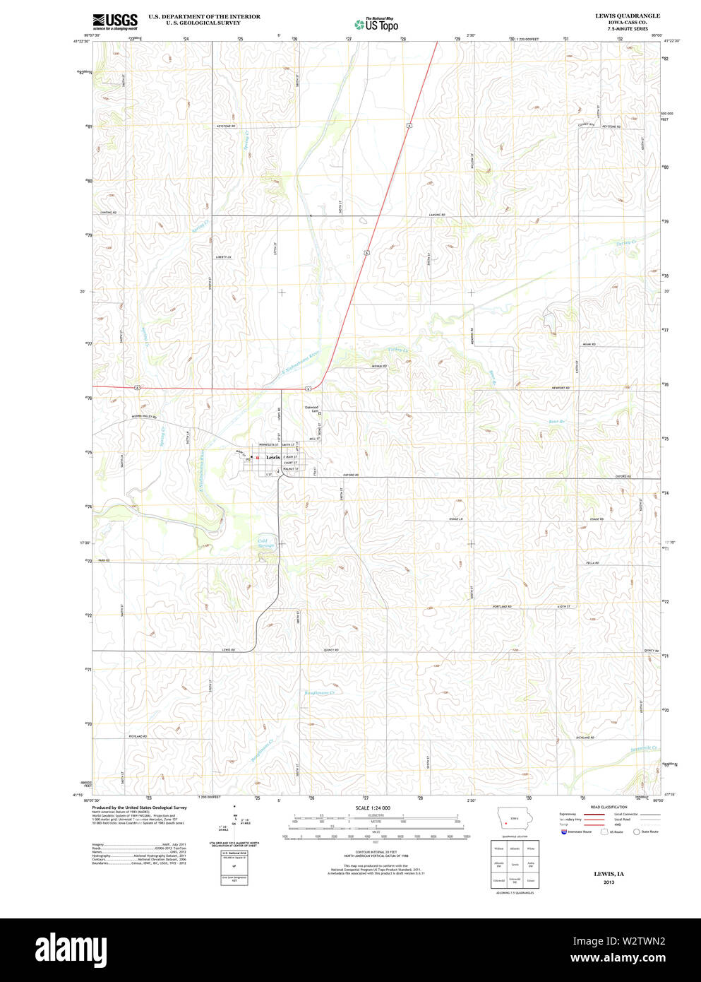 USGS TOPO Maps Iowa IA Lewis 20130402 TM Restoration Stock Photo - Alamy