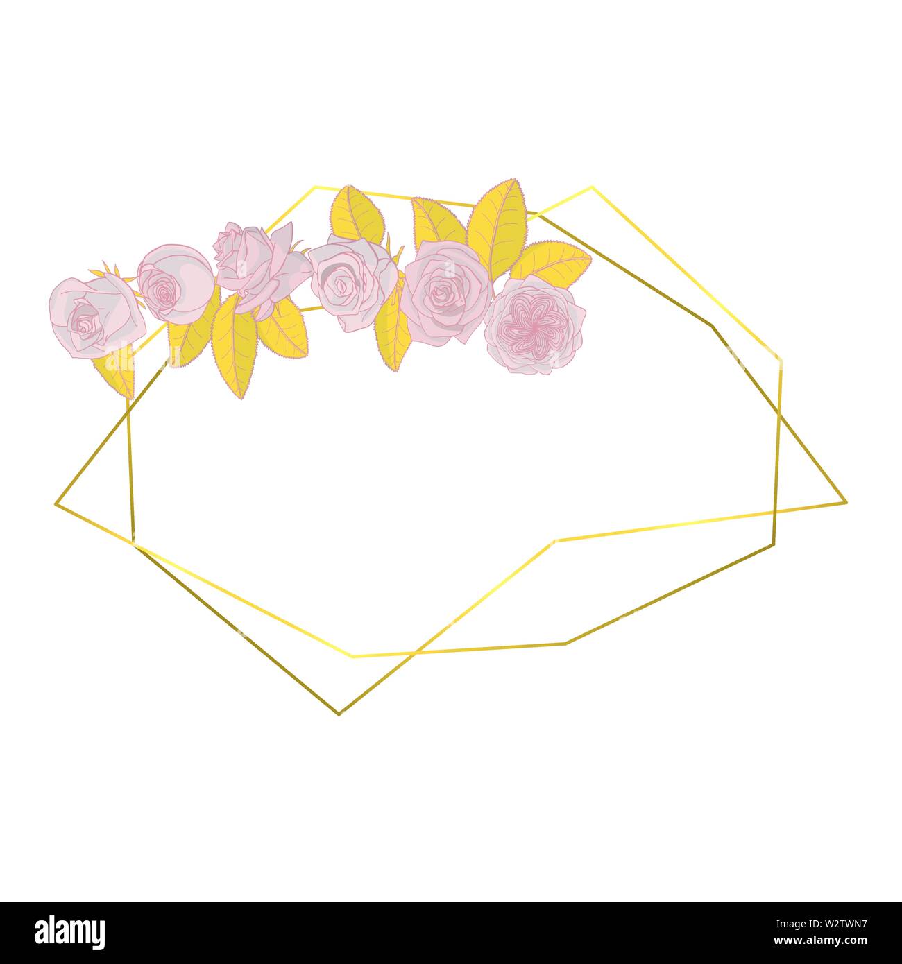 Hand drawn doodle style rose flowers wreath with polygonal garland ...