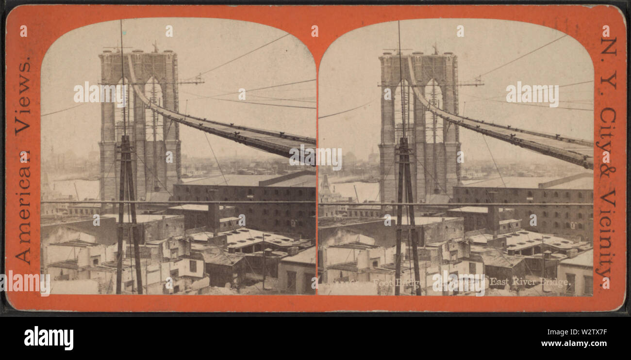 Foot bridge and tower of East River bridge, from Robert N Dennis ...