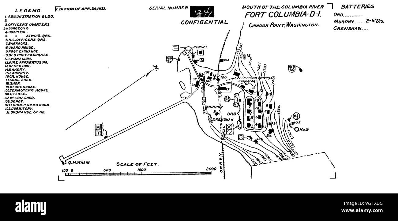 Fort Columbia, WA 1921 map Stock Photo - Alamy
