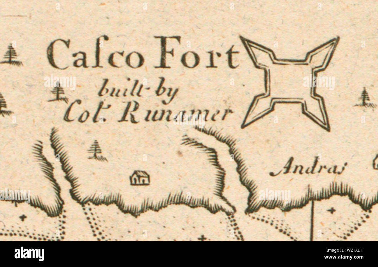 Fort Casco, Brunswick, Maine by Cyprian Southack, 1720 map inset Stock ...