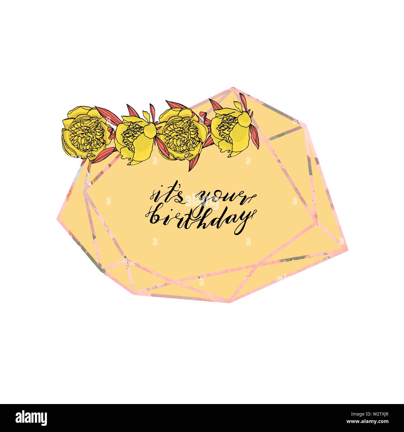 Hand drawn doodle style wreath from peony flowers, with polygonal ...