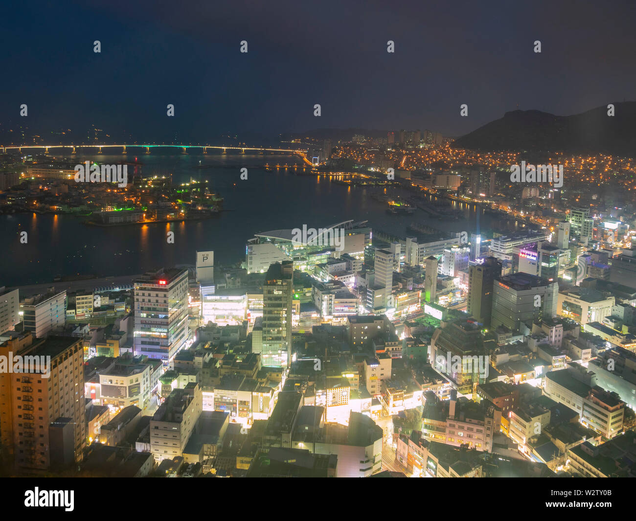 Night aerial view of the Busan cityscape from Busan Tower at Busan ...