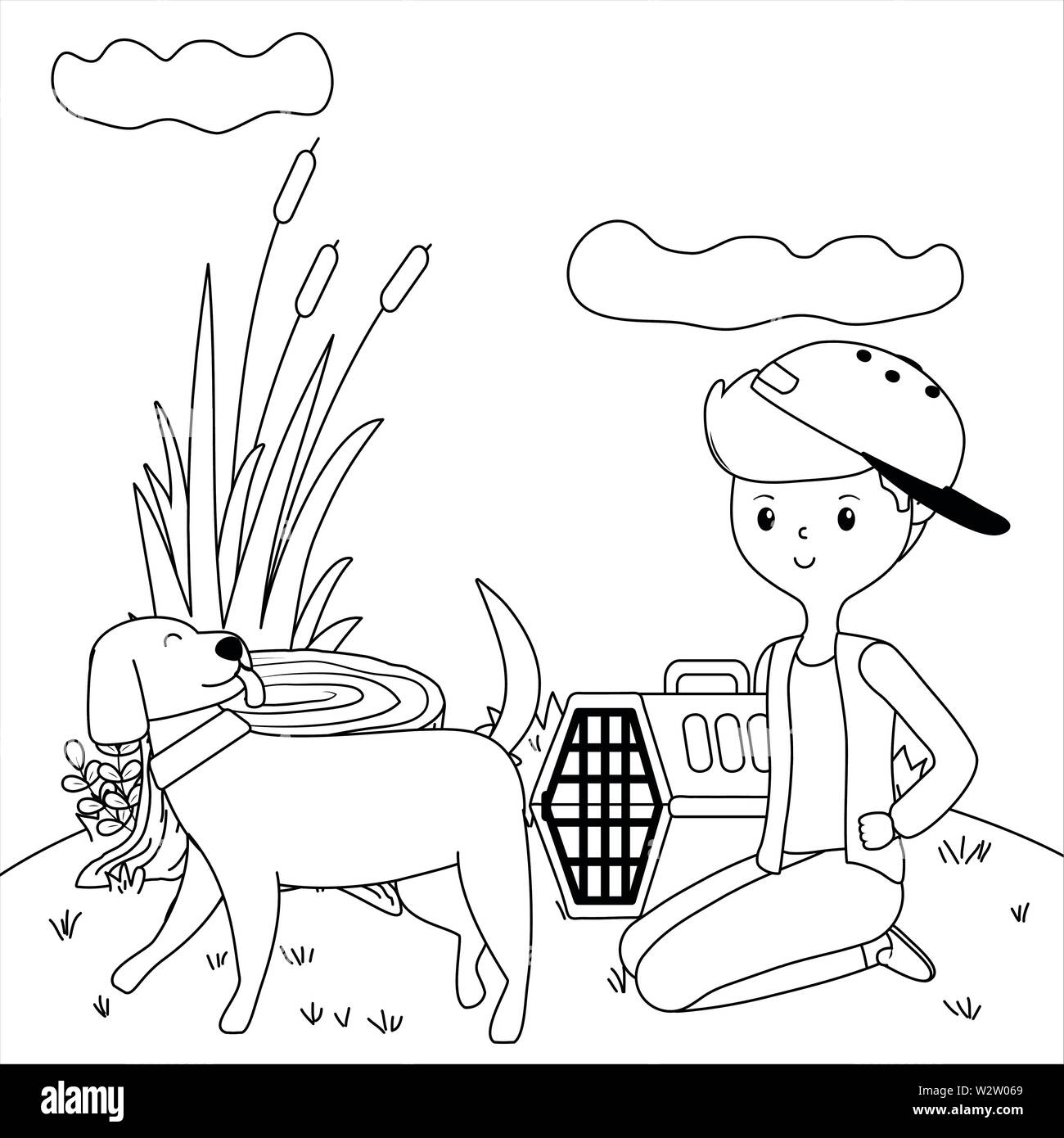 Boy with dog cartoon design, Mascot pet animal nature cute and puppy ...