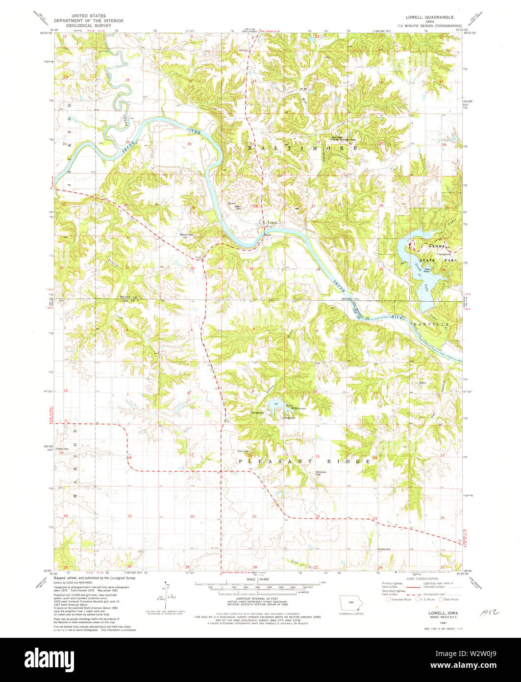 USGS TOPO Maps Iowa IA Lowell 175046 1981 24000 Restoration Stock Photo ...
