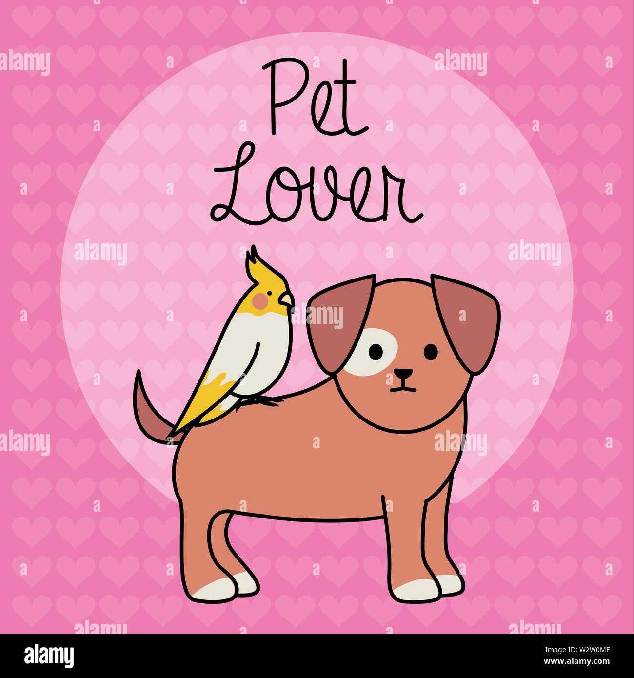 little dog with bird adorables mascots characters vector illustration ...