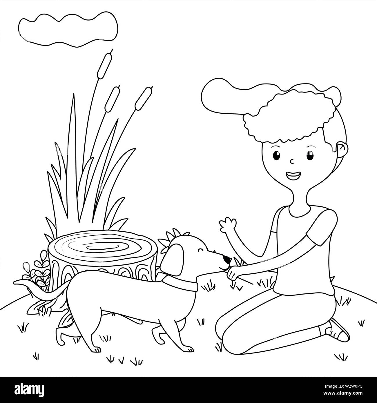 Boy with dog cartoon design, Mascot pet animal nature cute and puppy ...